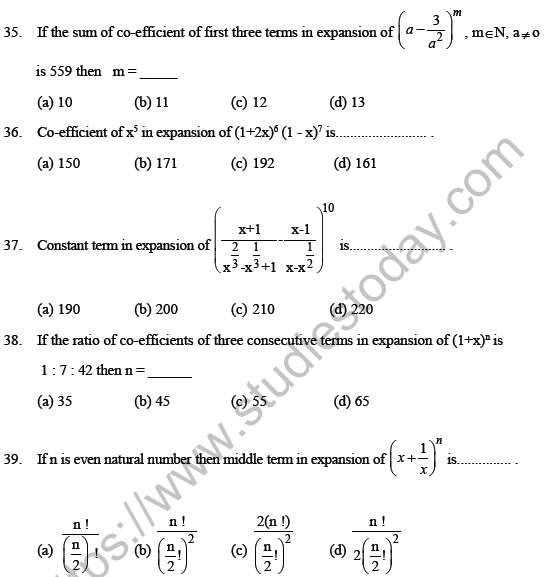 JEE Mathematics Binomial Theorem MCQs Set A with Answers